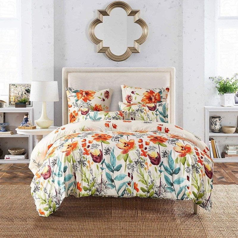 LTS LEADTIMES Leadtimes Floral Duvet Cover Queen Boho Bedding Set Hotel Comforter Cover with Soft Lightweight Microfiber 1 Duvet Cover and 2 Pillowcases Queen Style2 Reviews Wayfair